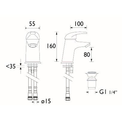 Bristan Java Mono Basin Mixer & Clicker Waste J BAS C