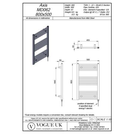 Vogue Axis 800x500mm Straight Ladder Towel Rail Chrome MD062 MS08050CP